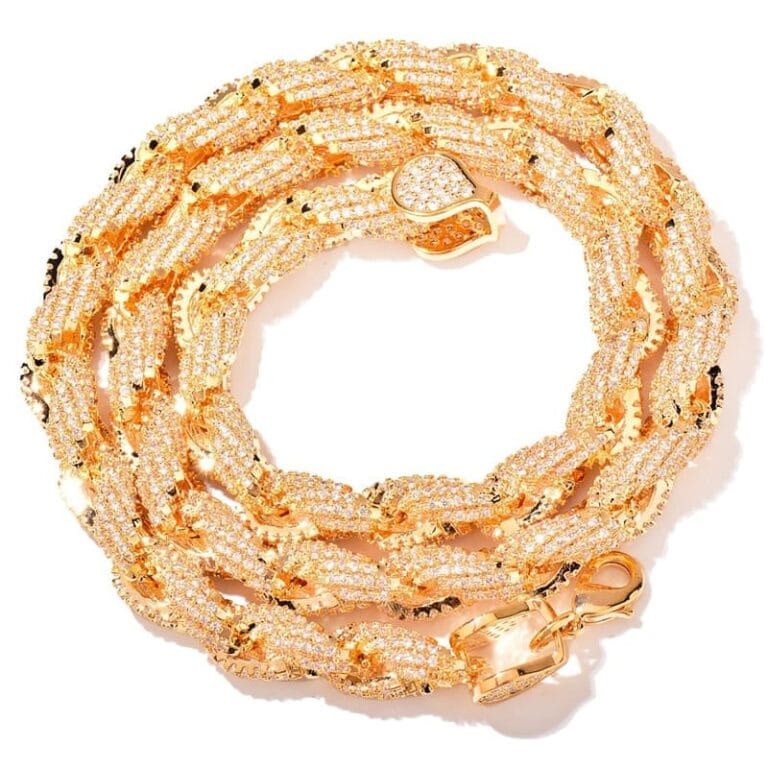 18K Gold Plated Thick 8mm Cuban Link Chain Iced Out Rope Chain