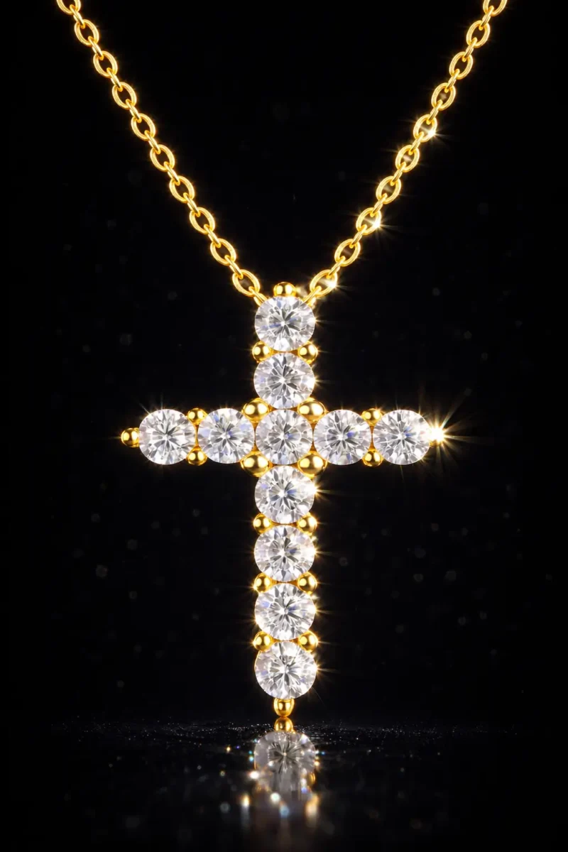 925 Sterling Silver Cross Moissanite Necklace For Sale