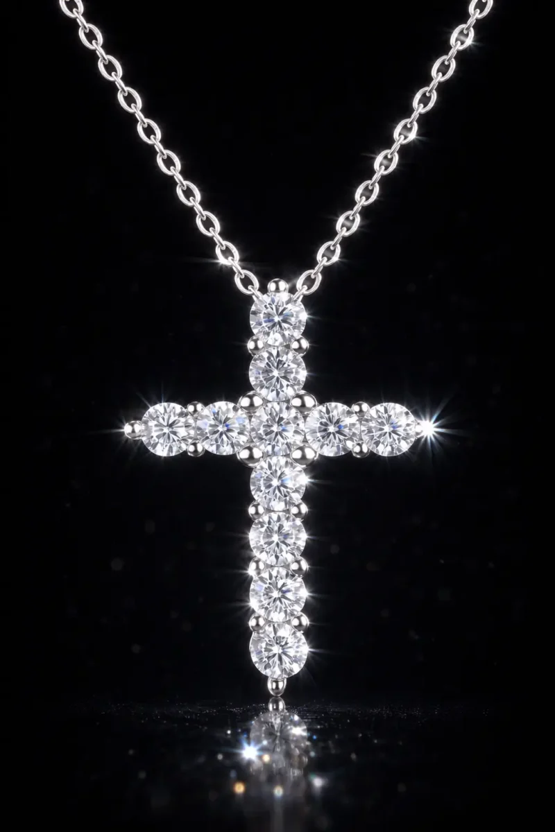 925 Sterling Silver Cross Moissanite Necklace For Sale