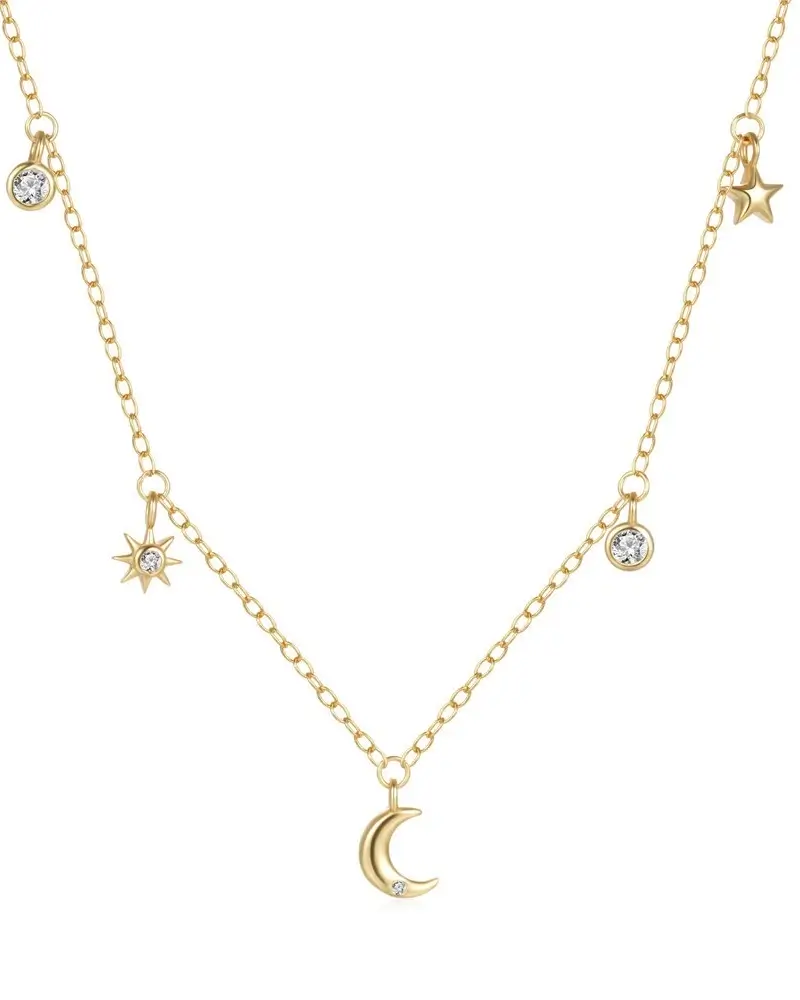 Classic 925 Silver Sun Moon Stars Charm Necklace Women Jewelry