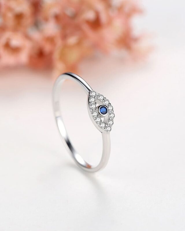 Minimalist 925 Sterling Silver Evil Eye Ring Everyday Ring Jewelry