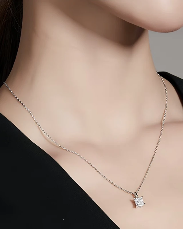 Minimalist Dainty Princess Cut Moissanite Necklace Gift for Women